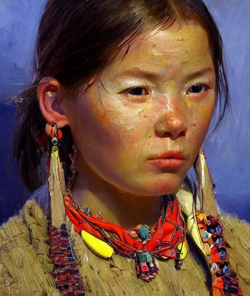 oil painting by Denis Sarazhin, portrait of a Sami g... | OpenArt