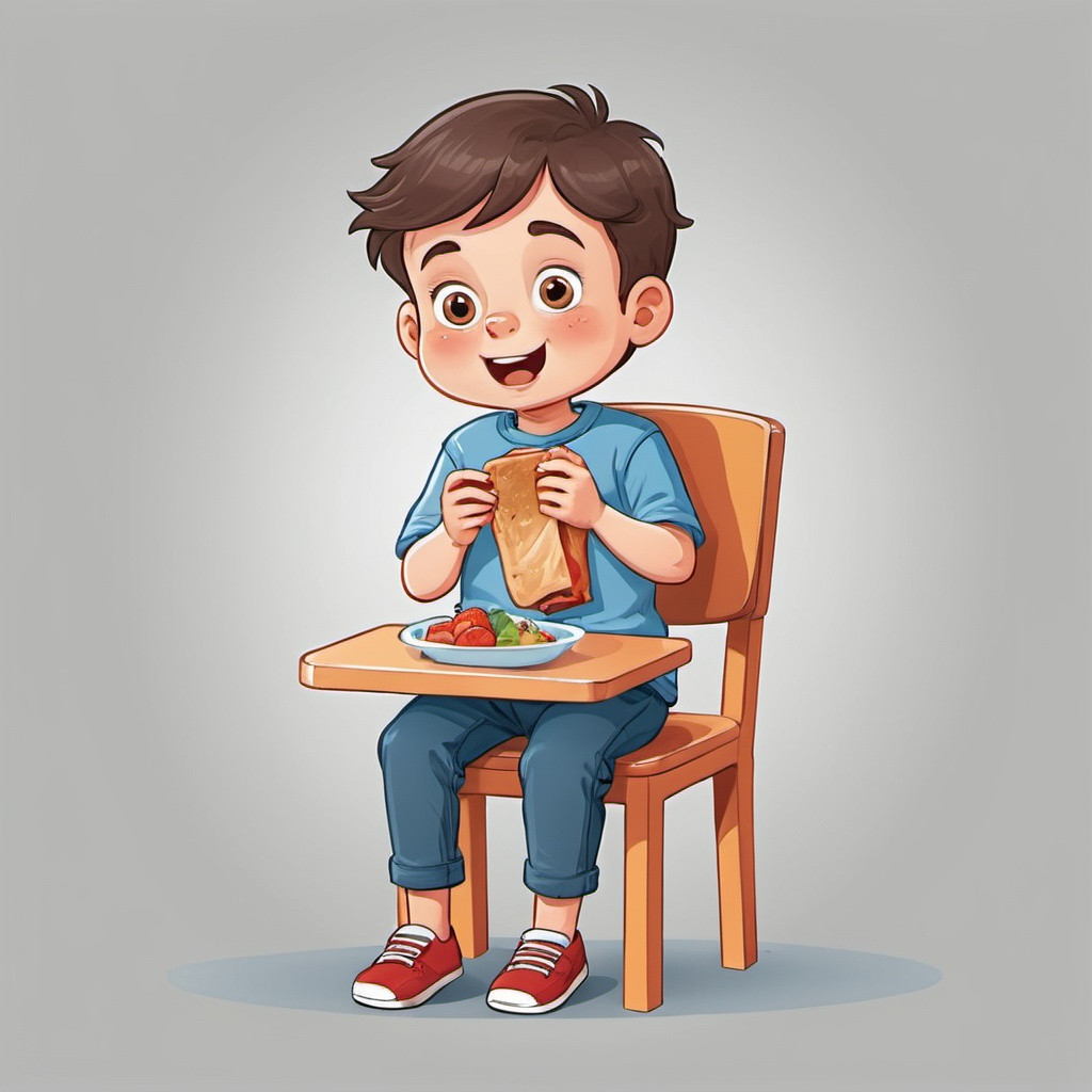 Child boy sitting on a chair upright position and ea...