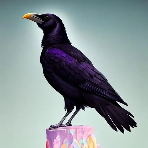 A raven wearing a dress, pastel colors, reflective,... | OpenArt