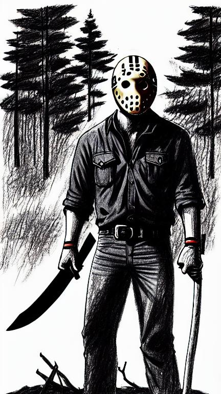 Drawing of Jason from friday the 13th looking at you... | OpenArt