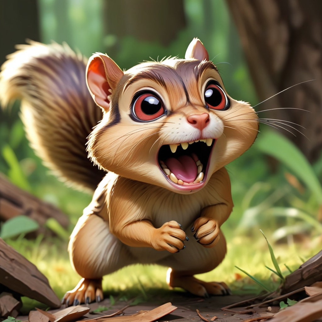 chipmunk with a rabid look in their eyes as they cha...