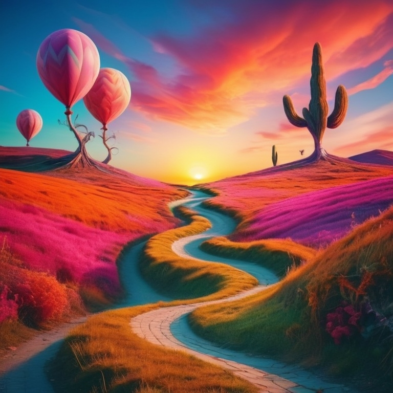 A beautiful surreal path at sunrise. Surrealism. Ima...