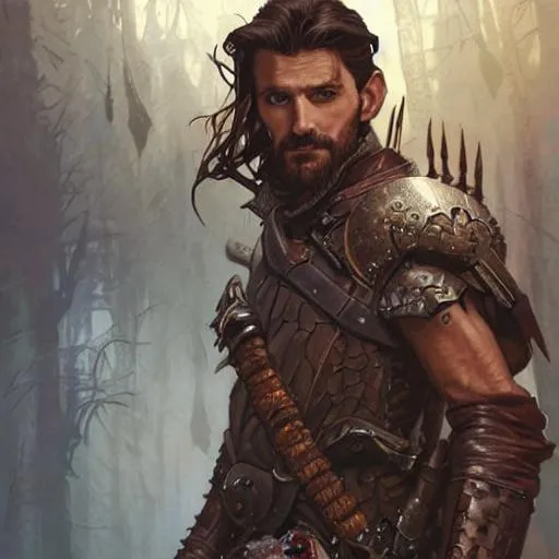 realistic portrait of a dnd male blood hunter, D&D,...
