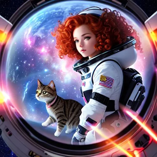 Stunning girl with purple hair surrounded by cats of... | OpenArt