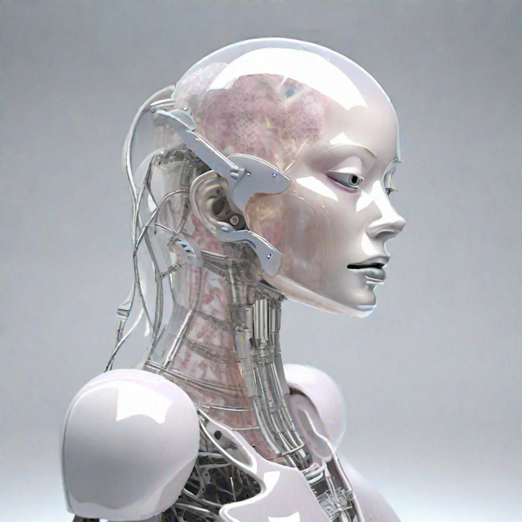 feminine robot with a translucent silicon stretched...