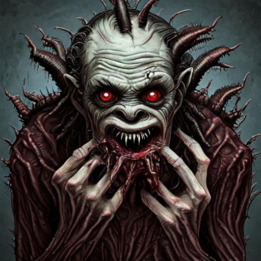 a demonic, grotesque , horror , creature eating a hu... | OpenArt