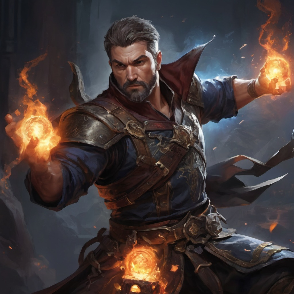 (torso) Male stocky large battle-mage with short-cut...
