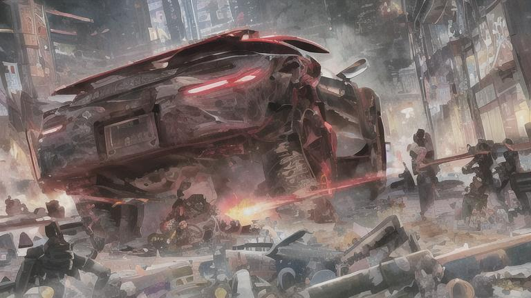 Cyberpunk mechs, Riots in the streets, corporate cor...