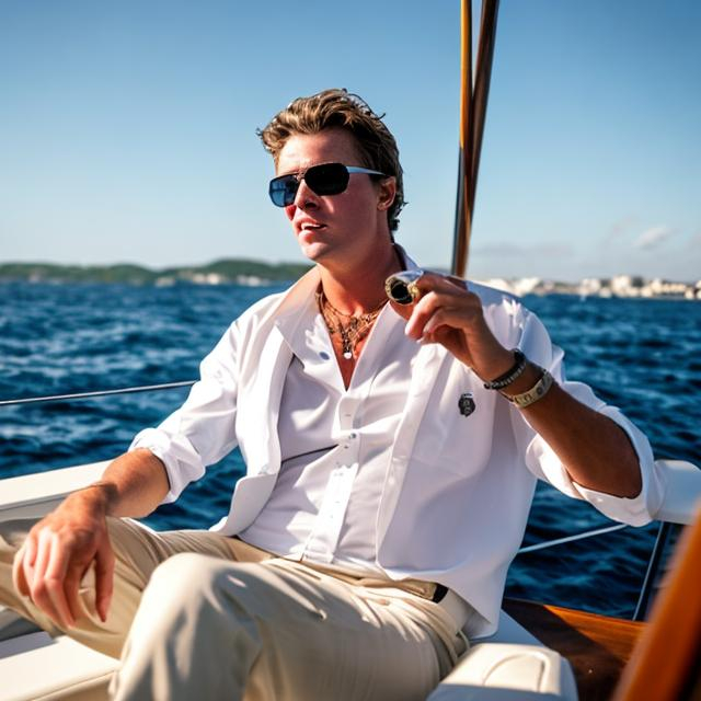 tristan tate on yacht smoking a cigar