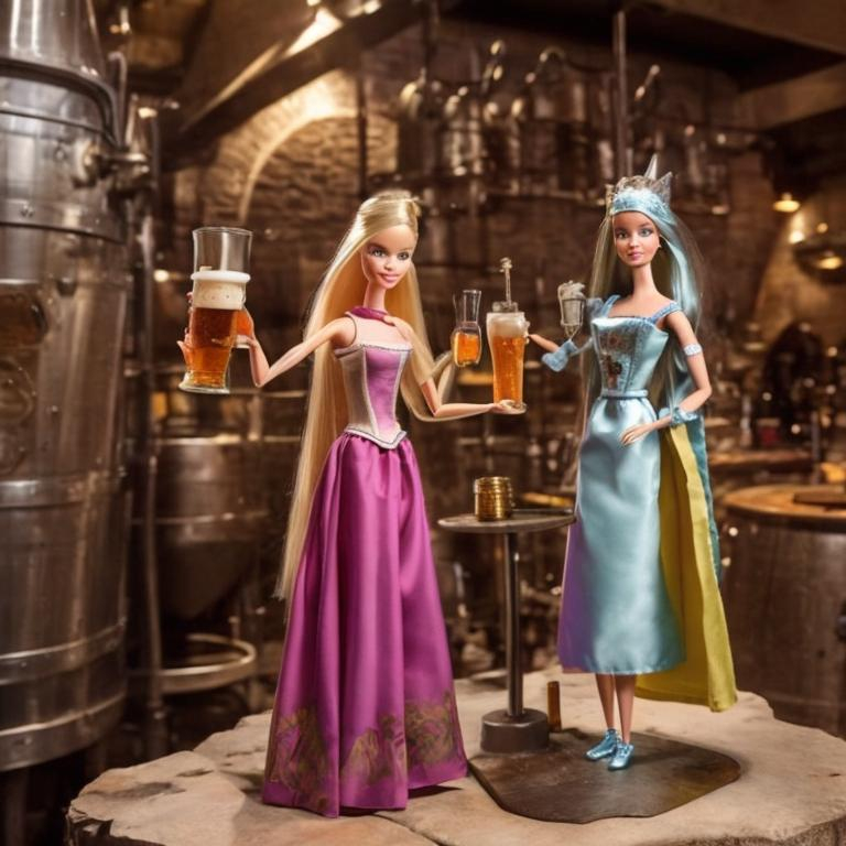 barbie brewing beer at the brewhouse dressing up med...