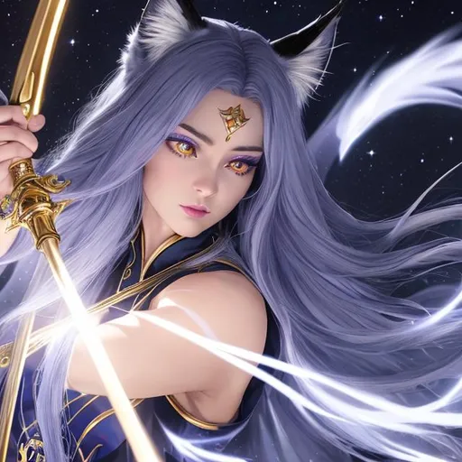 Fighting pose full body , holding a magic moonlight...