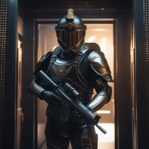 A sci fi futuristic roman military male in black mil... | OpenArt