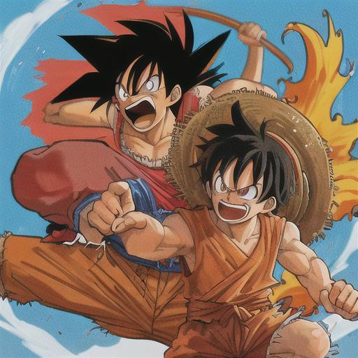 Monkey D. Luffy fighting Obama with Goku | OpenArt