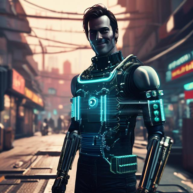 android handsome man companion with smile with metal...