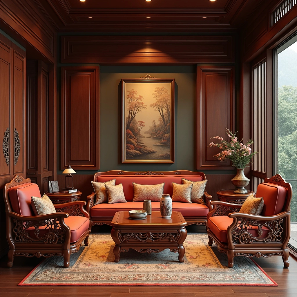 traditional Chinese-inspired furniture, intricate de...