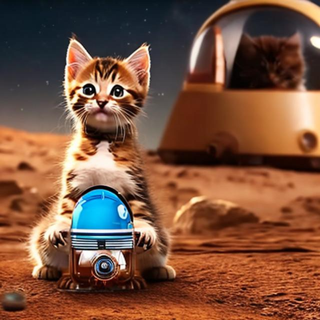 kitten alone on mars with an astronaut helmet on his... | OpenArt