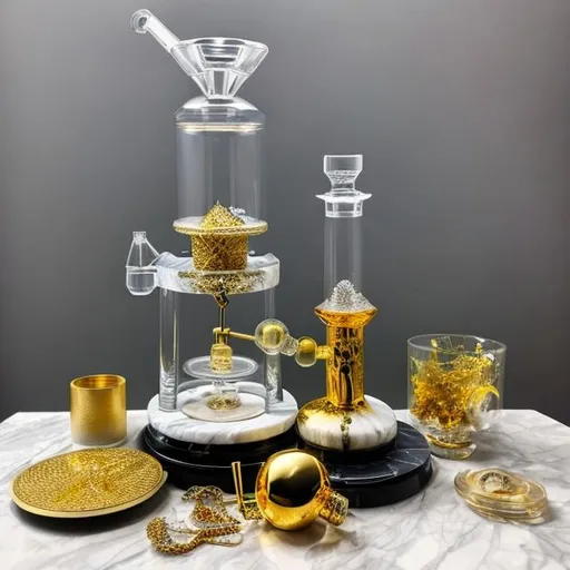 gold and marble, crystal bong, percolators, weed | OpenArt