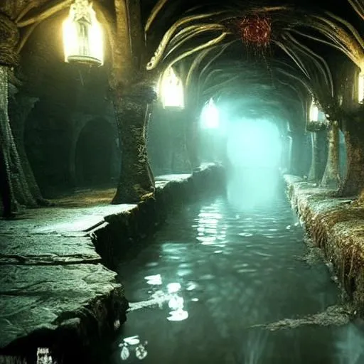 a fantasy rpg underground dungeon sewer with a water... | OpenArt
