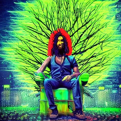 Hyperrealistic Neon cyberpunk weed smoking rasta sit... | OpenArt
