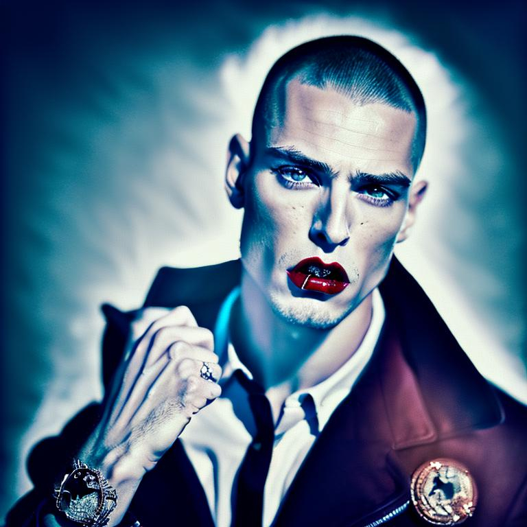 Beautiful_Vampire_Male, Fangs_Out, Hyperrealistic, m...