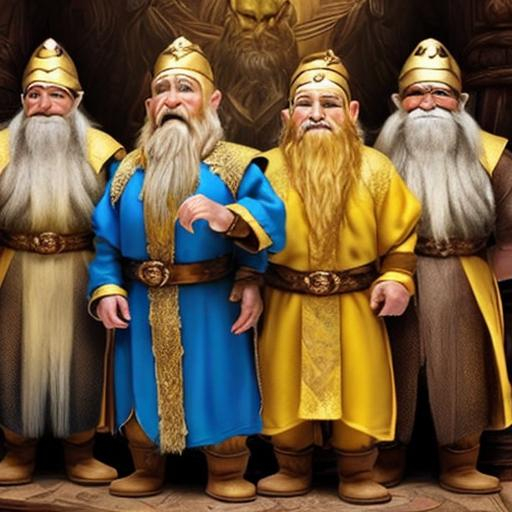 Three dwarves in a fantasy setting next to each othe... | OpenArt