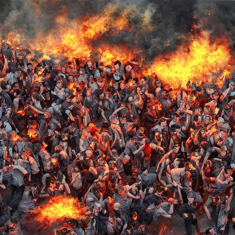 riot of people hyper violence blood gore police moli... | OpenArt