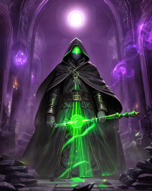 Old Crippled Man Using Magic, Green Glowing Eyes, Da... | OpenArt