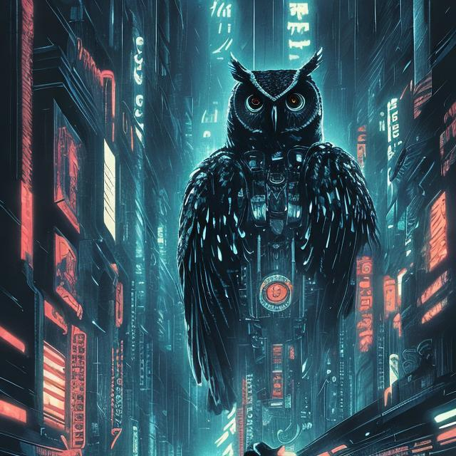 An owl inspires by the movie Blade Runner anime art