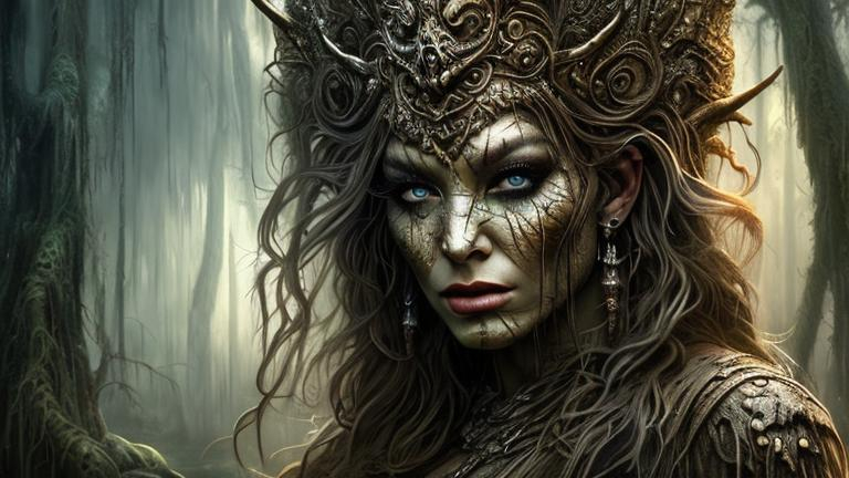 highly detailed swamp goddess detailed faces style o...