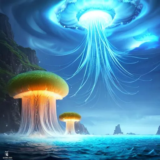 gigantic monstrosity jellyfish sea monster, highly d... | OpenArt