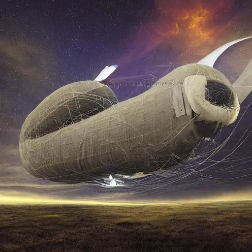 seen from the ground an airship flies overhead at ni... | OpenArt