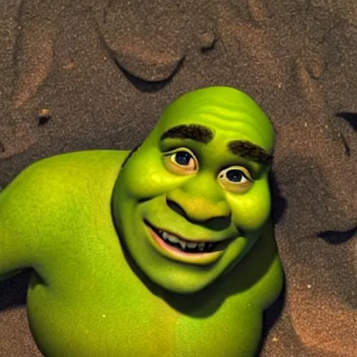 Shrek man goes to the beach realistic | OpenArt