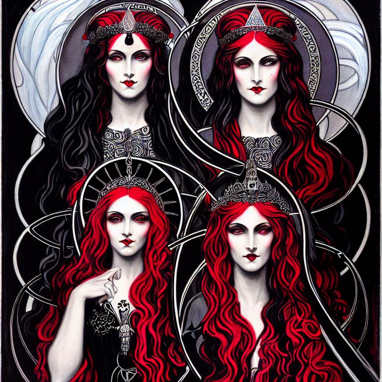 hecate portrait painting style of art nouveau, dark...