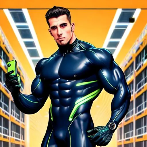 (full body shot) of a masculine android spy bodybuil... | OpenArt