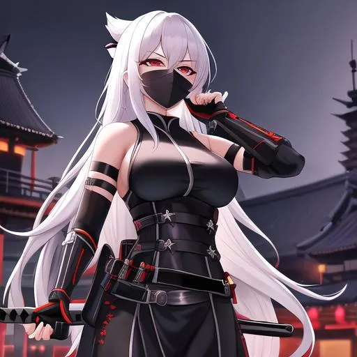 Beautiful young woman with long white hair, dressed...