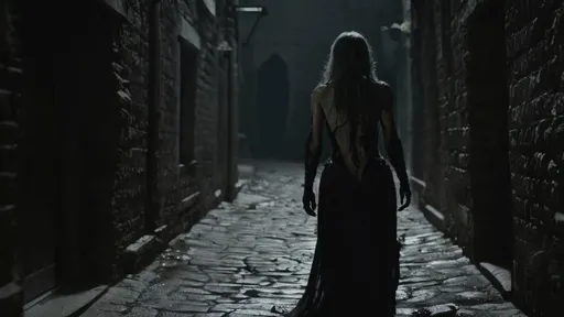 A cinematic full-length shot of an undead woman walk...