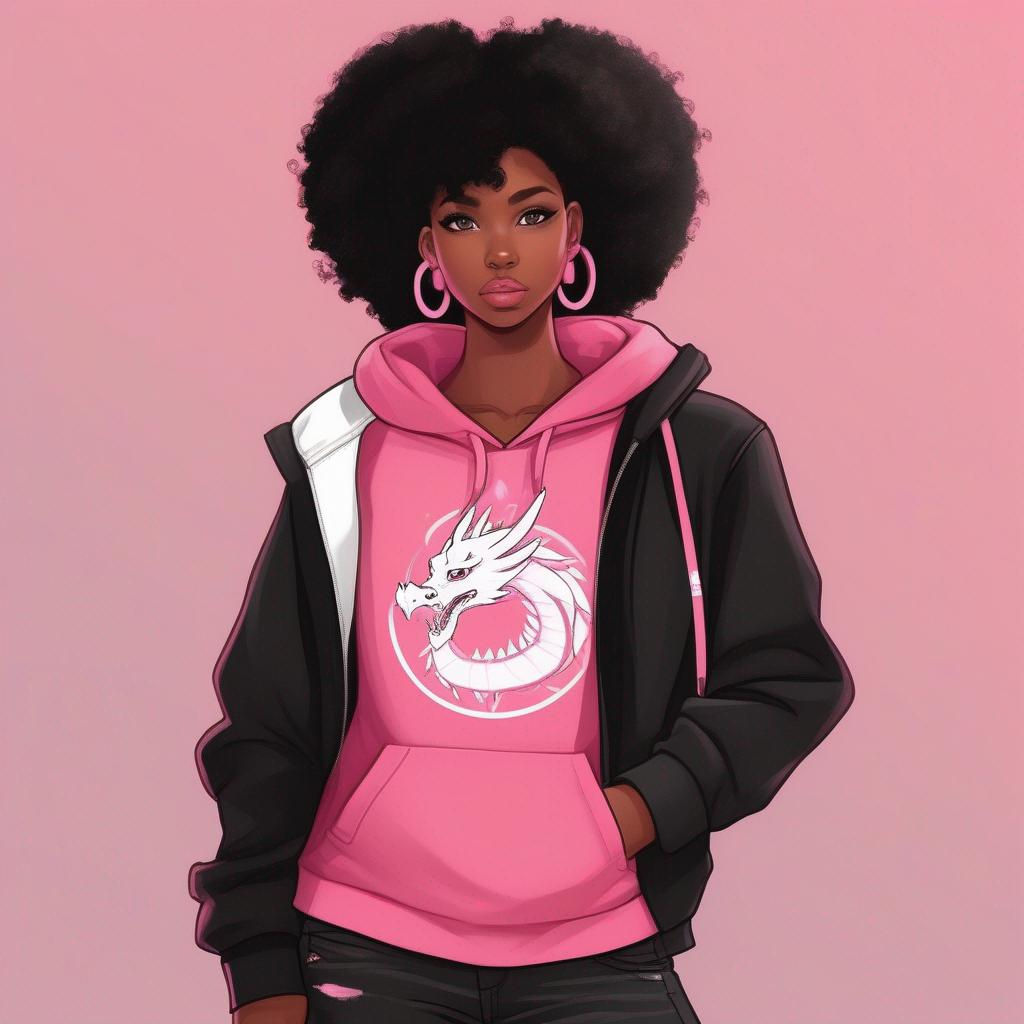 Anime Style, Black afro hair African American young...