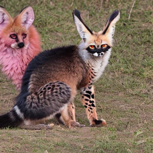 a magenta hybrid of a Bat-Eared Fox, a Leopard, and... | OpenArt
