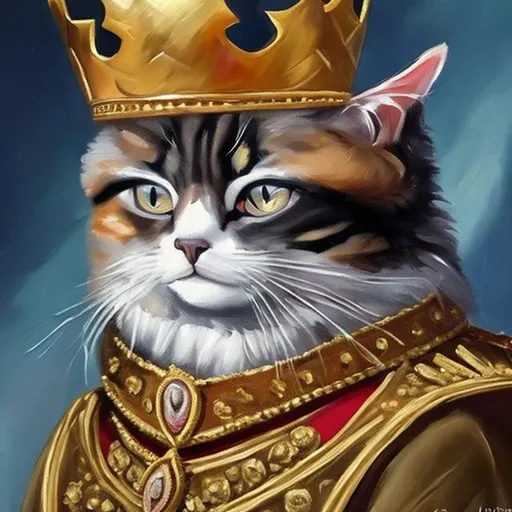An oil painting of a cat dressed as a king