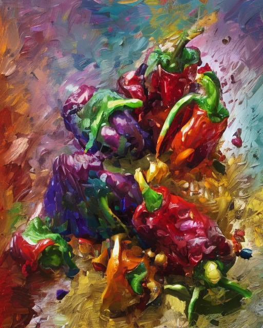 Peppers, abstract thick impasto oils, colorful, ultr... | OpenArt