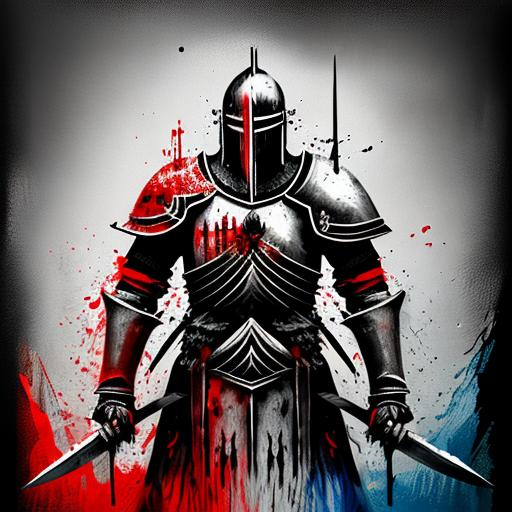 splash art painting of a Knight, blood stained sword... | OpenArt