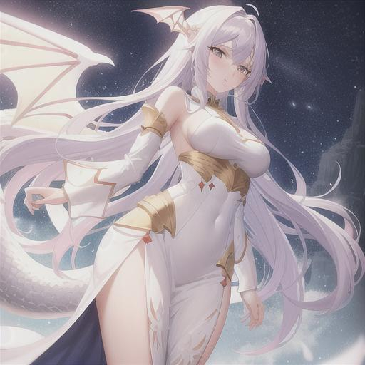 White dragon knight, wings, large dragon tail, long... | OpenArt