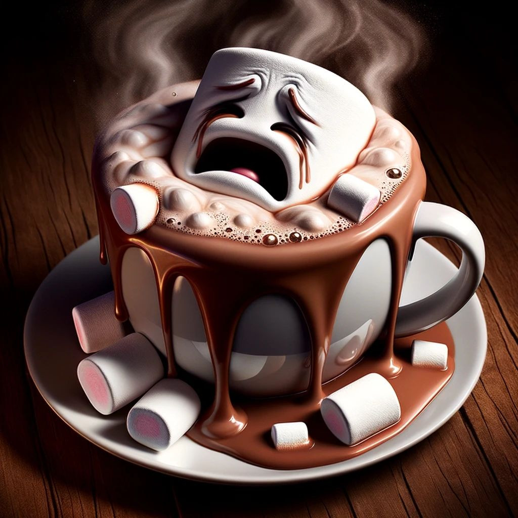 Artistic rendering of a marshmallow's emotional stru...