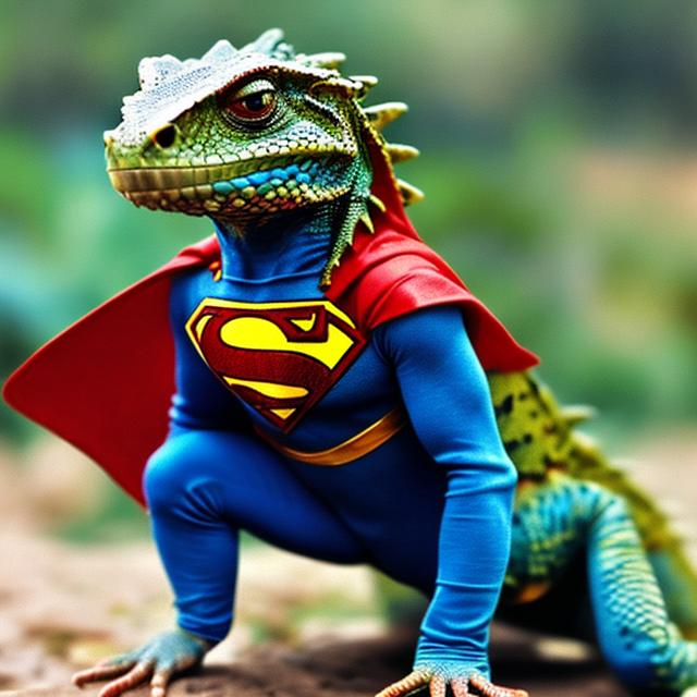 A Lizard wearing Superman's costume