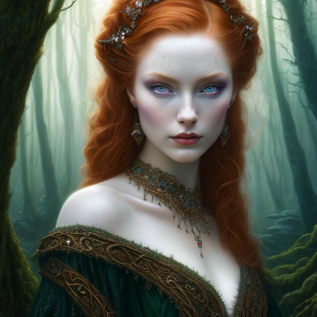 Detailed and mystical portrait of a witch with ivory...