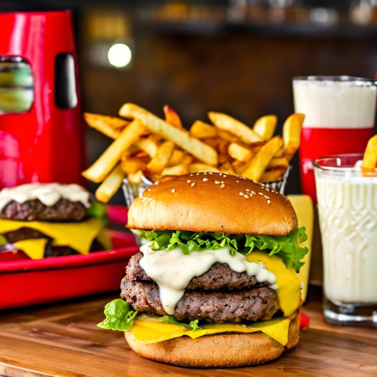 a delicious looking juicy cheeseburger on a red plat...