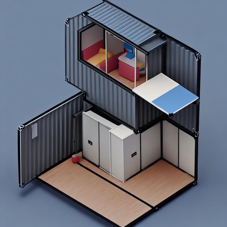 the Tiny cute isometric room in shipping container c...