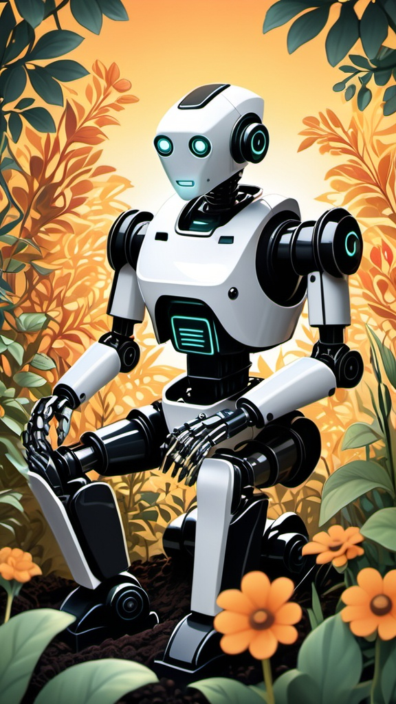 The robot planting seeds in the garden