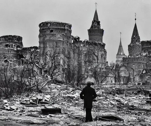 destroyed Kremlin buildings after nuclear explosion... | OpenArt