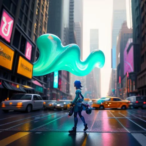 mid explosion of a slime humanoid on the streets of... | OpenArt
